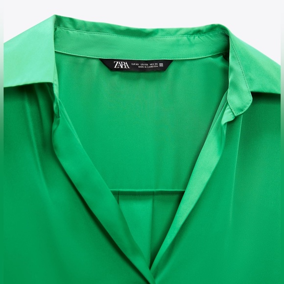 Zara | Tops | Nwt Zara Green Satin Effect Shirtblouse Size S | Poshmark